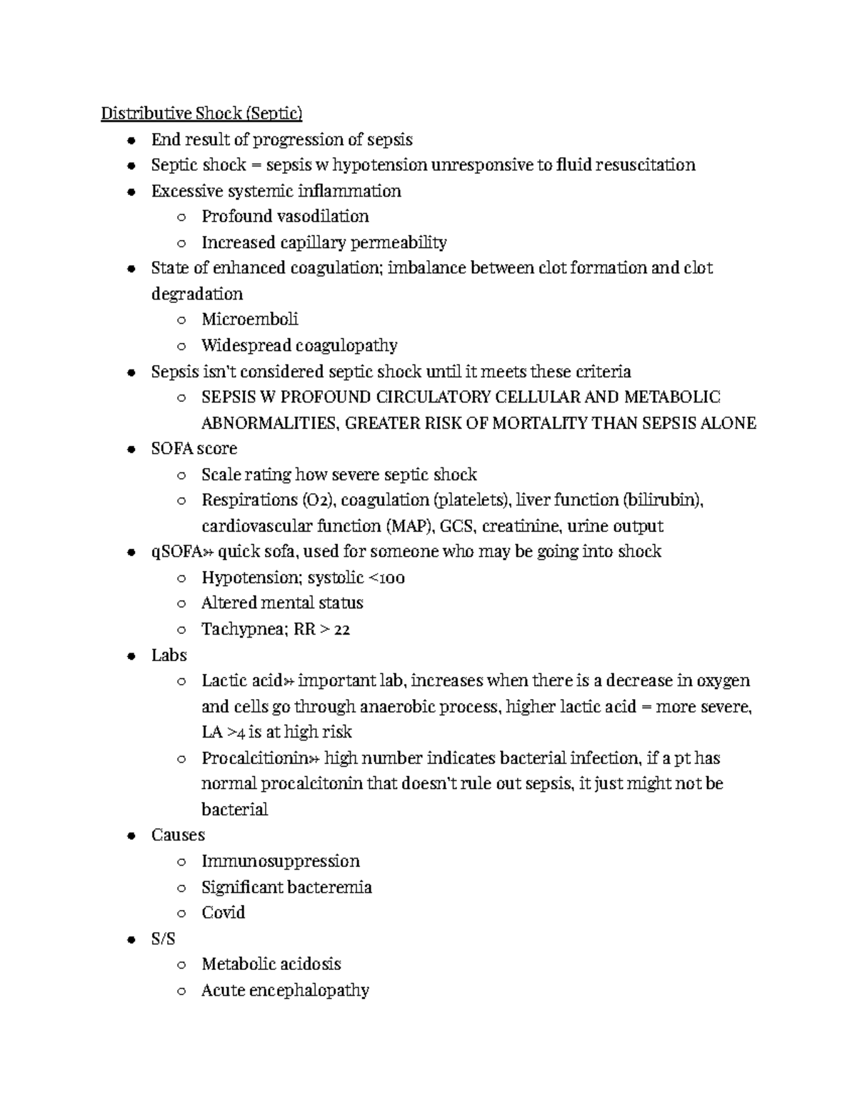 MS Lecture - Distributive Shock (Septic): Overview & Management - Studocu