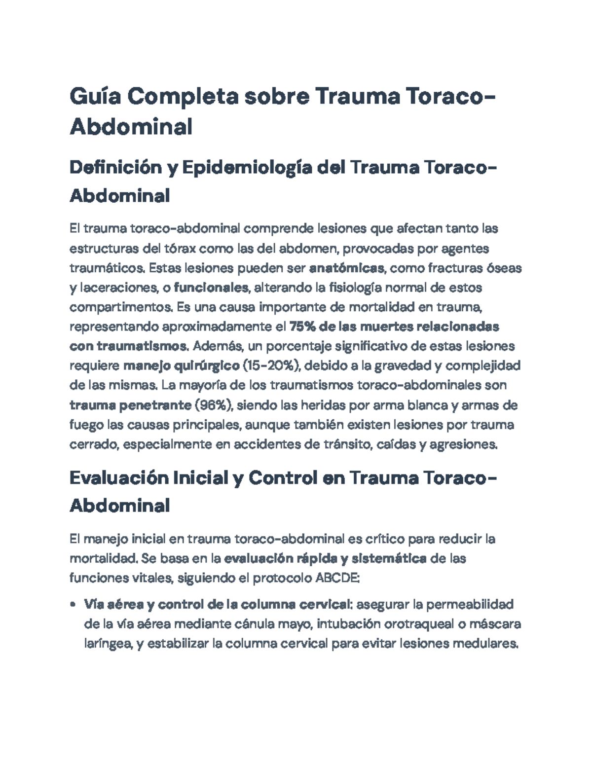 Guía Completa sobre Trauma Toraco-Abdominal y Manejo Inicial - Studocu