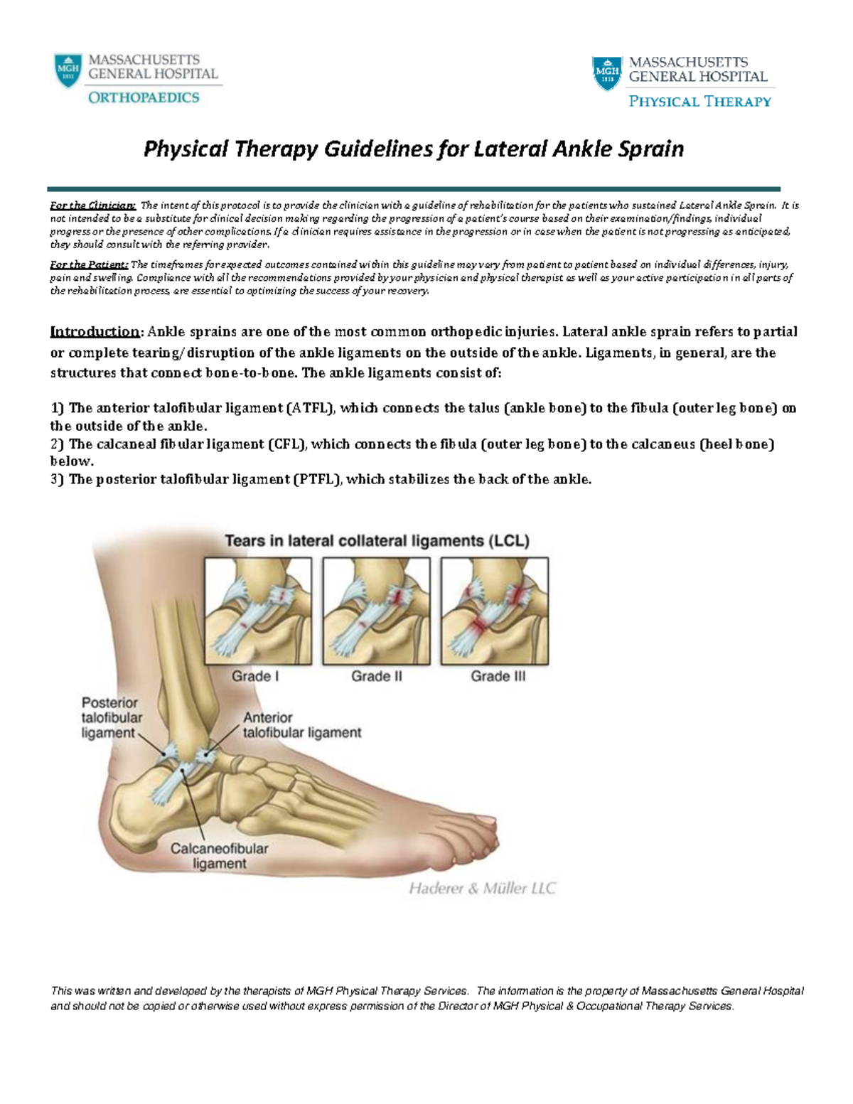 Pt guidelines for ankle sprain - This was written and developed by the ...
