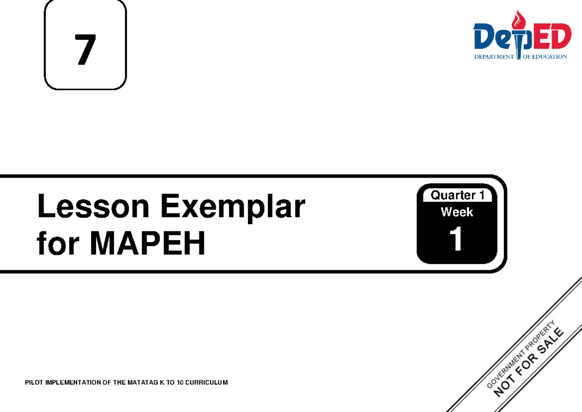 7 MAPEH Lesson Exemplar for Grade 7 - Quarter 1, Week 1 - Studocu