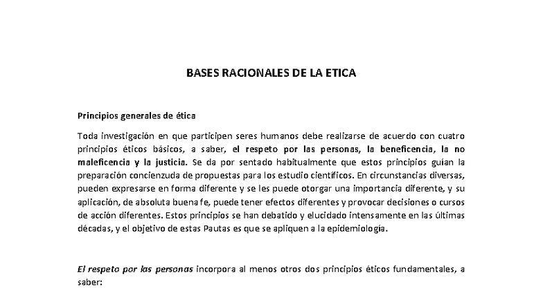 BASES RACIONALES DE LA ÉTICA: Principios y Teoría Kantiana - Studocu