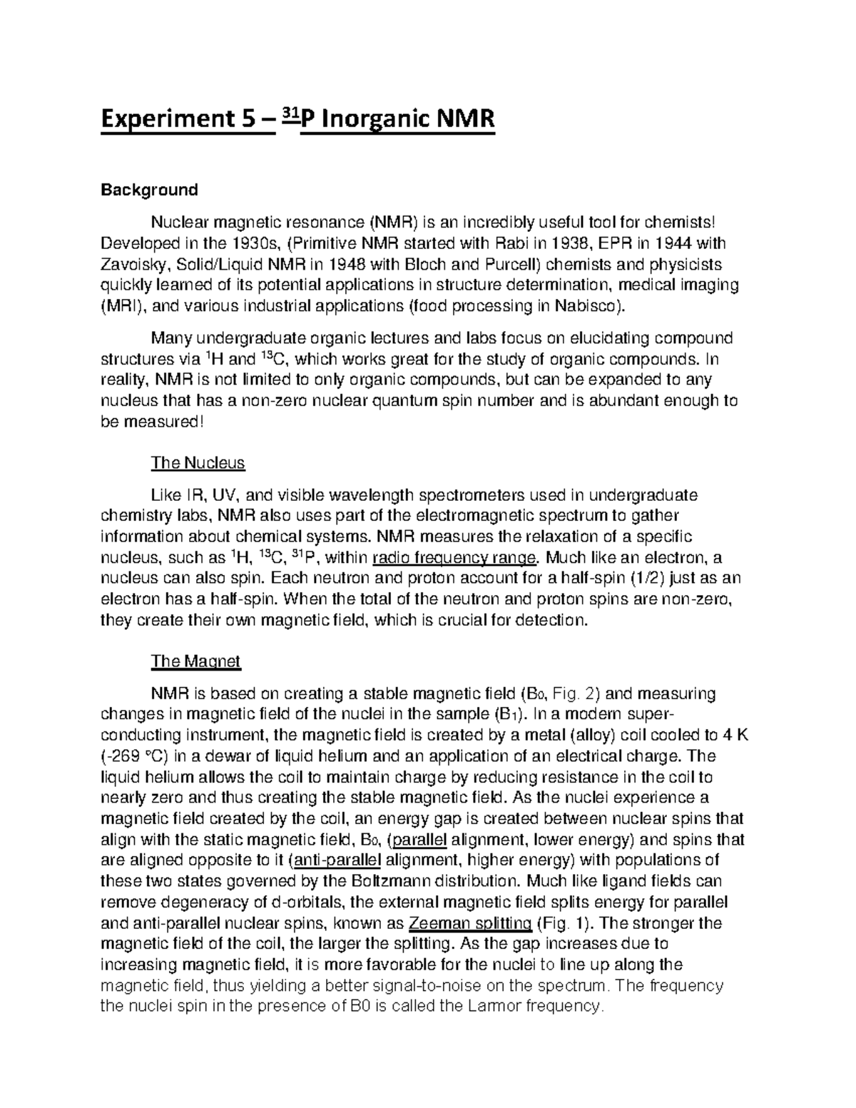 Exp 6: 31P NMR Experiment Notes and Background - Studocu