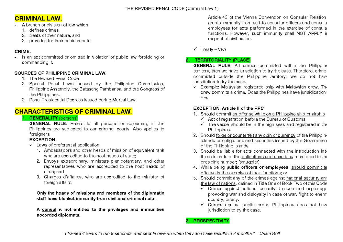 Criminal Law Notes - CRIMINAL LAW. - A branch or division of law which ...