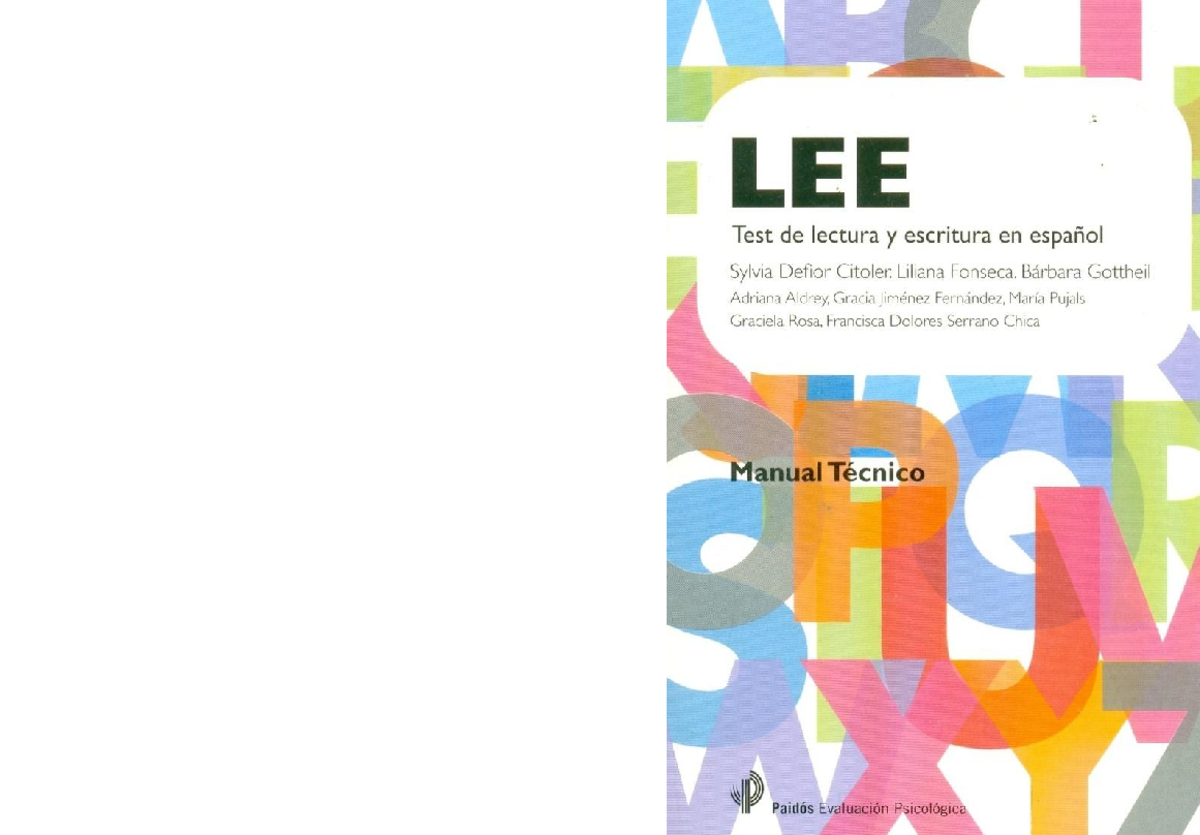 Prueba LEE: Manual Técnico de Lectura y Escritura en Español - Studocu