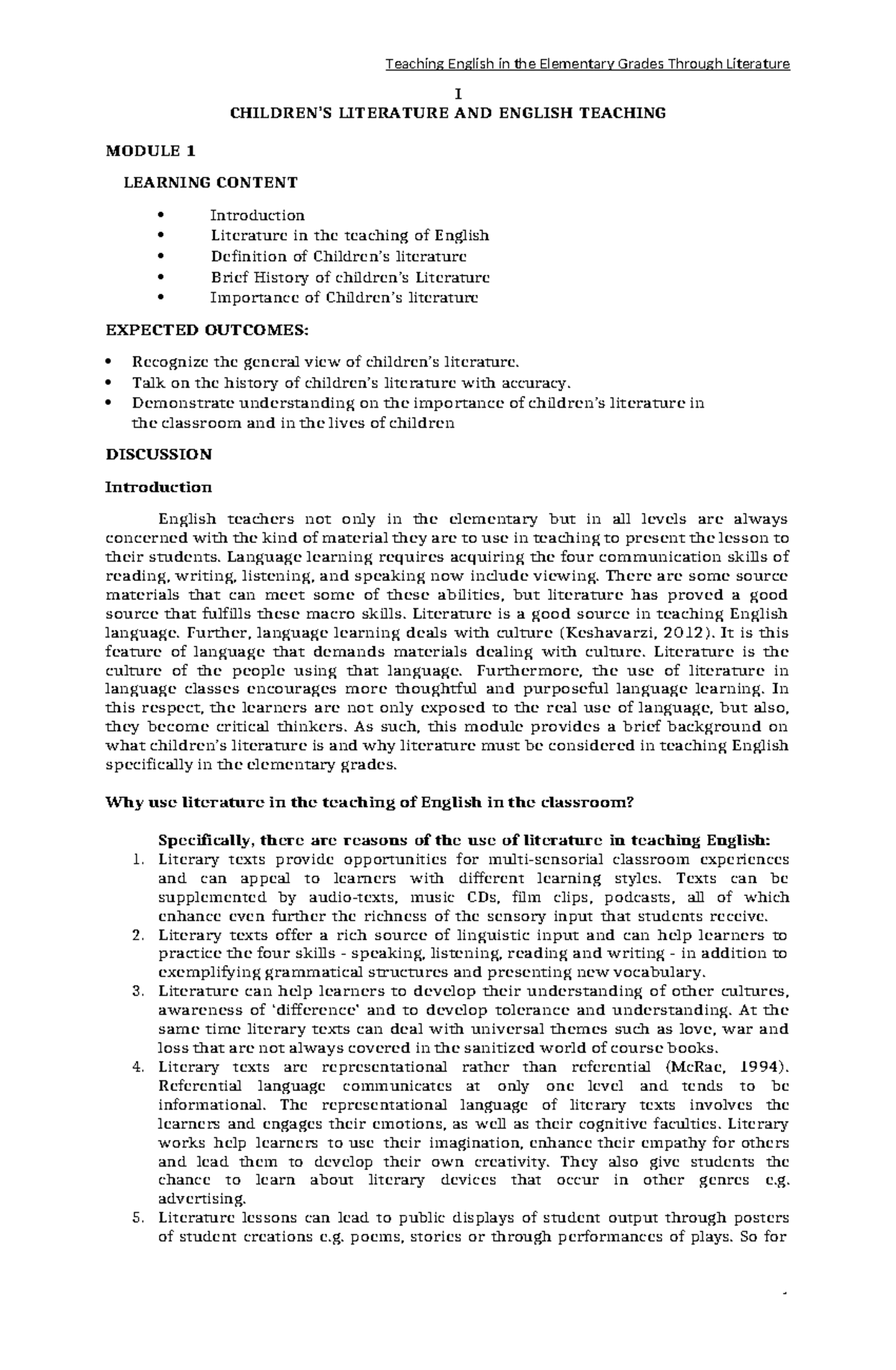 Module-115 Prelim - Children's Literature and English Teaching Lesson ...