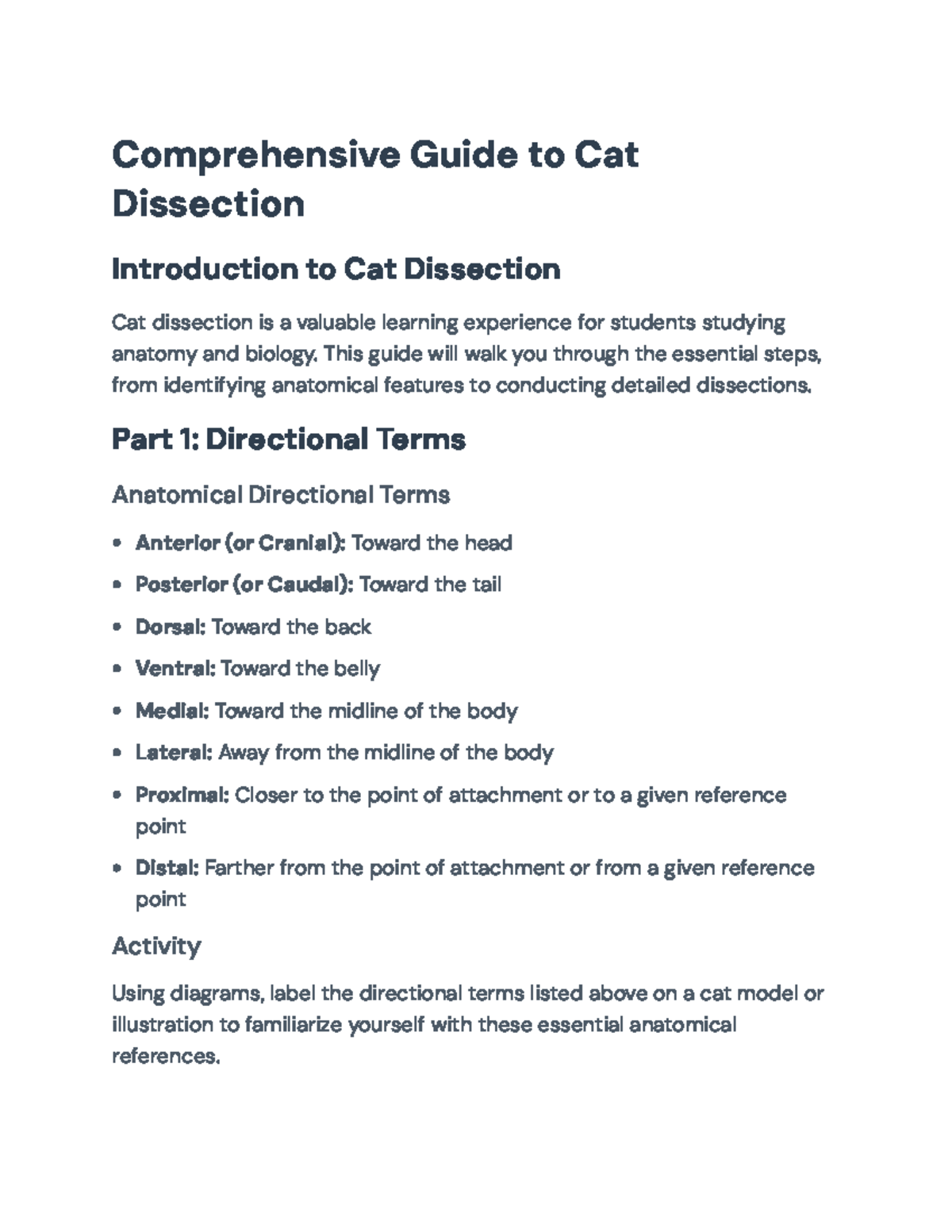 Comprehensive Guide to Cat Dissection: Anatomy and Techniques ...