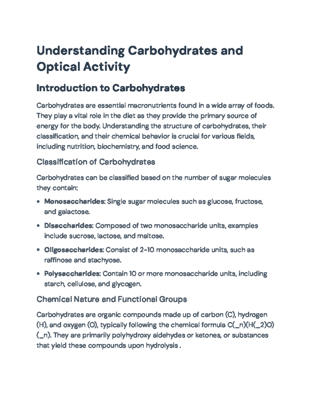 Understanding Carbohydrates and Their Optical Activity in Biochemistry ...