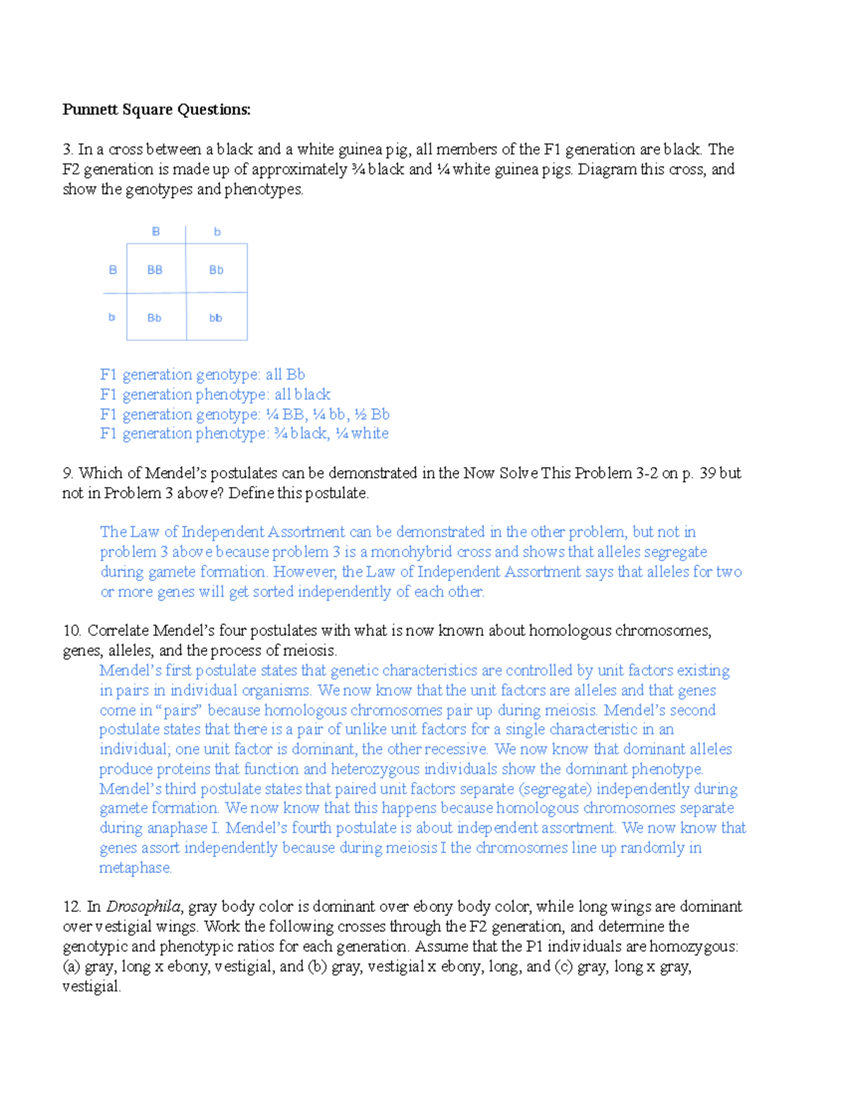 Transmission Genetics Problem Set: Punnett Square and Mendelian ...