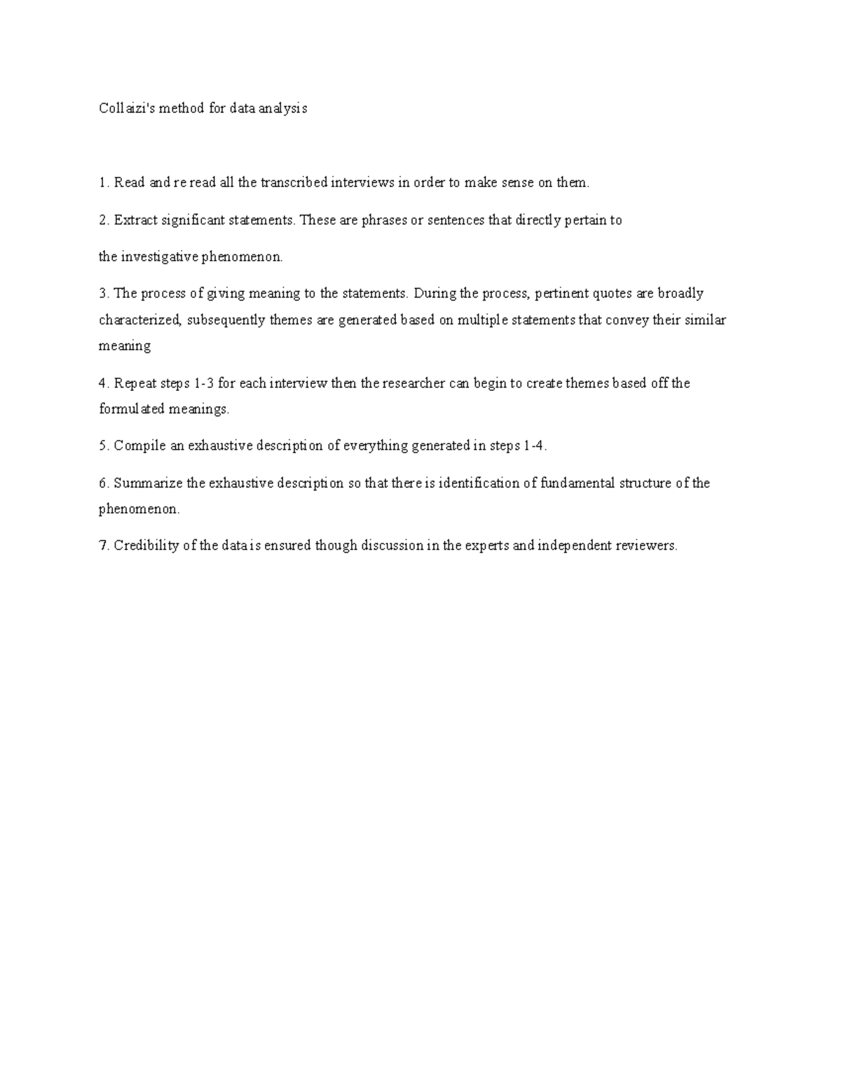COLA 401 - Steps in Colaizzi Analysis Method for Data Interpretation ...
