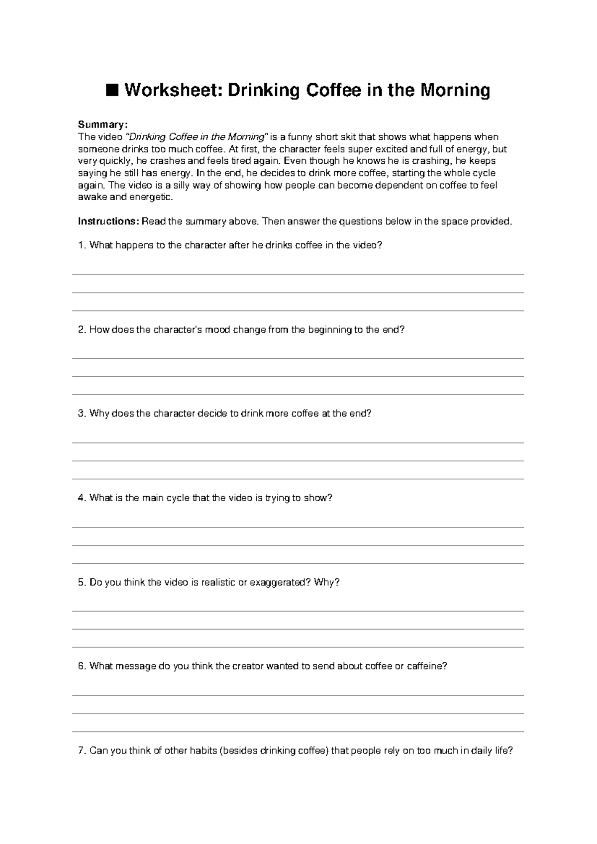 Coffee Video Worksheet: Analyzing Caffeine Dependency - Studocu