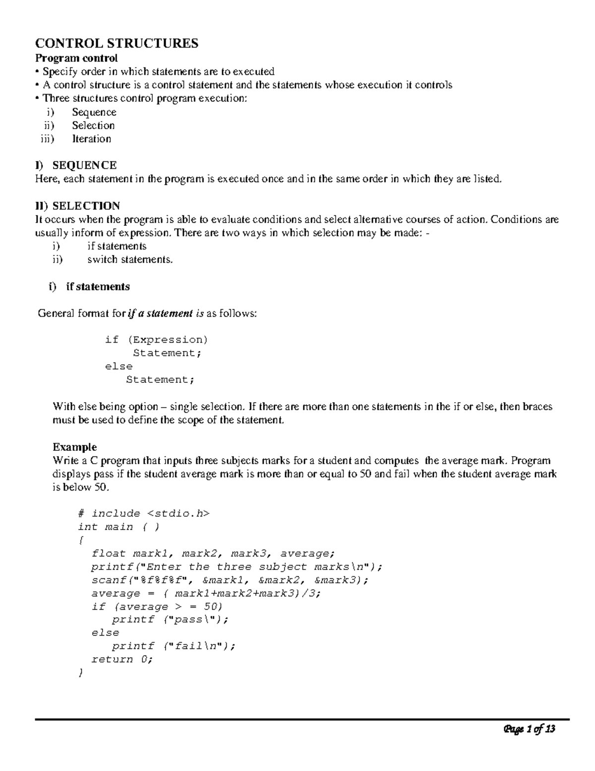 BIT 2104 L1 - Control Structures Exam Notes - Studocu
