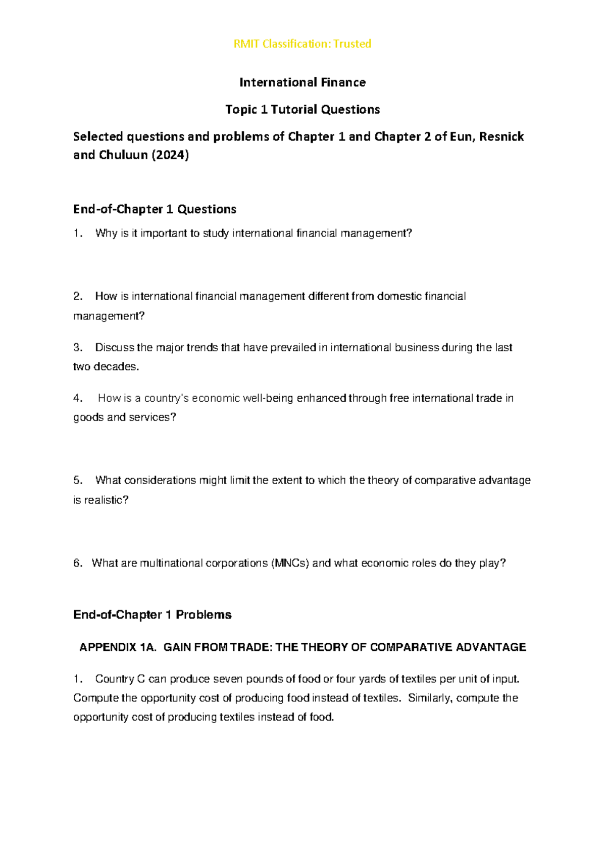 Topic 1 tutorial questions updated-1 - RMIT Classification: Trusted ...