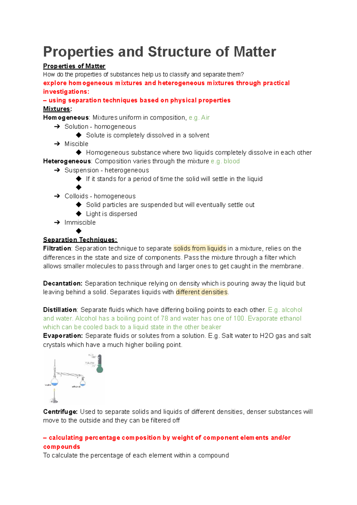 Year 11 Chemistry Module 1: Properties & Structure of Matter Notes ...