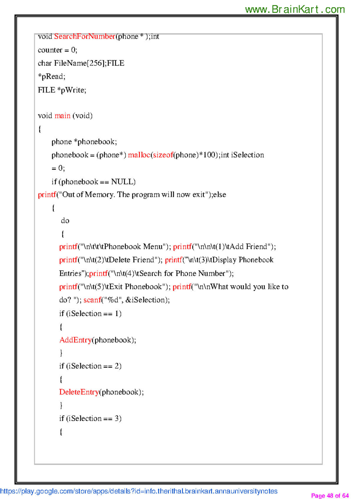 Programming in C Laboratory - CS3271 - Lab Manual-49-56 - void SearchForNumber(phone * );int ...