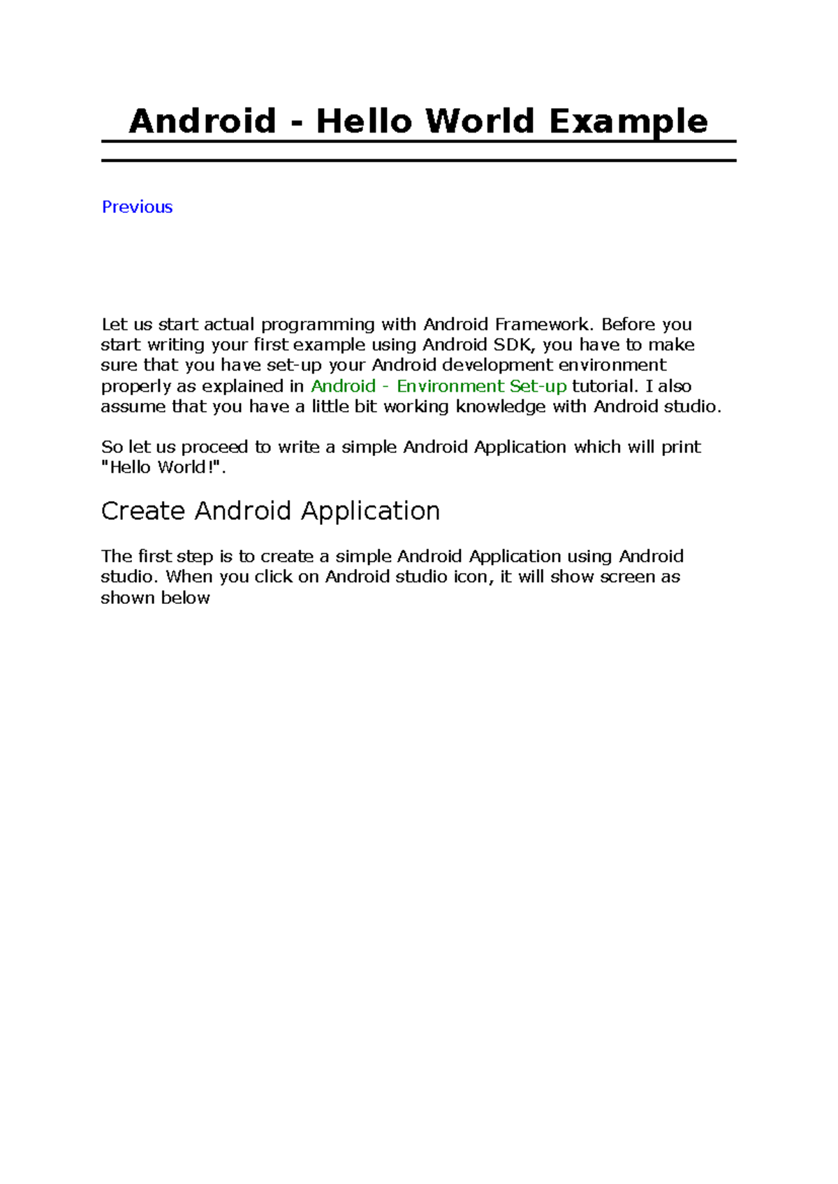 Android - notes - Android - Hello World Example Previous Next Let us ...