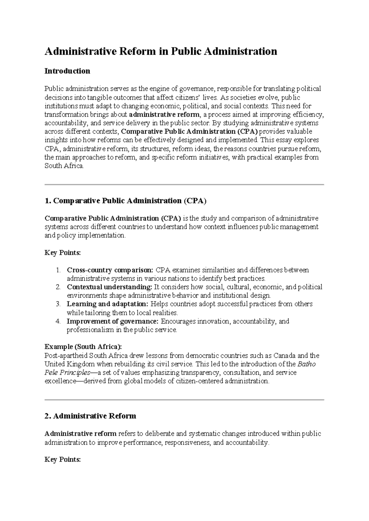 PAD UNIT 7 EXAM: Comparative Public Administration & Reform Insights ...