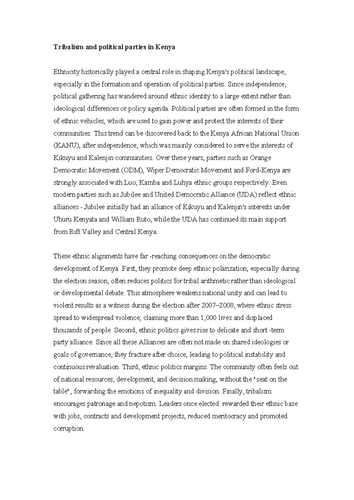 Tribalism and Political Parties in Kenya: Ethnic Dynamics and Impact ...