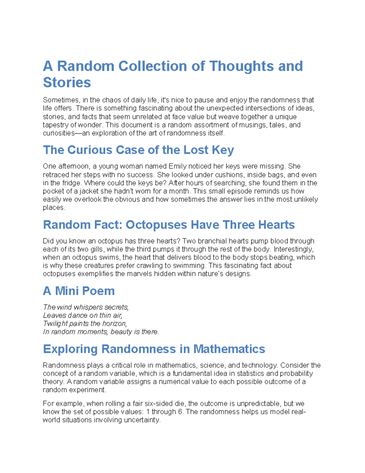 Exploring the Art of Randomness: Thoughts, Stories & Facts - Studocu
