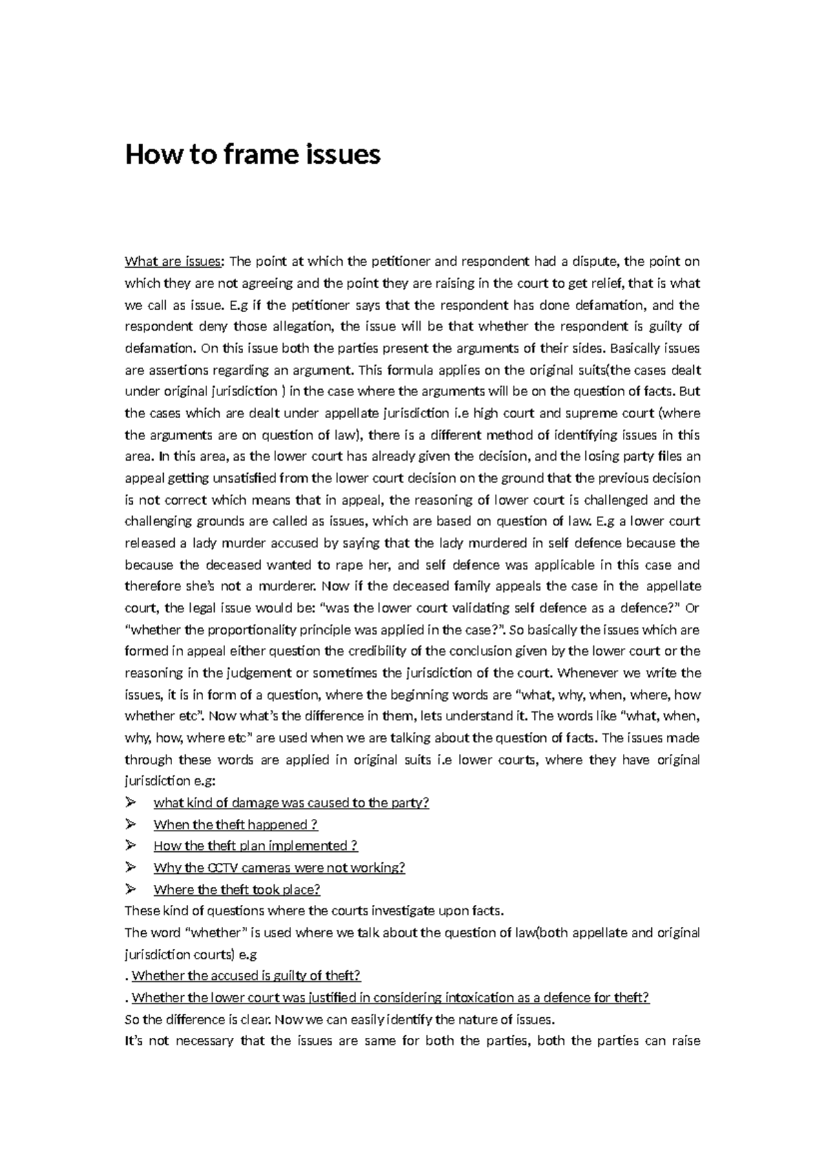 How to frame issues - Moot memorial - How to frame issues What are ...