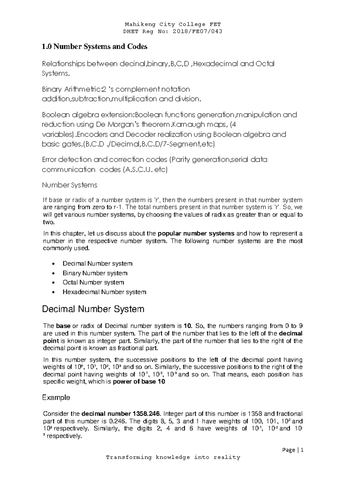 N5 Digital Electronics Workbook: Number Systems Overview and Conversion ...