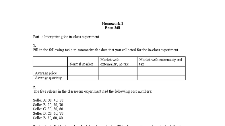 Homework 1 E340: Analyzing Market Supply & Demand with Externalities ...
