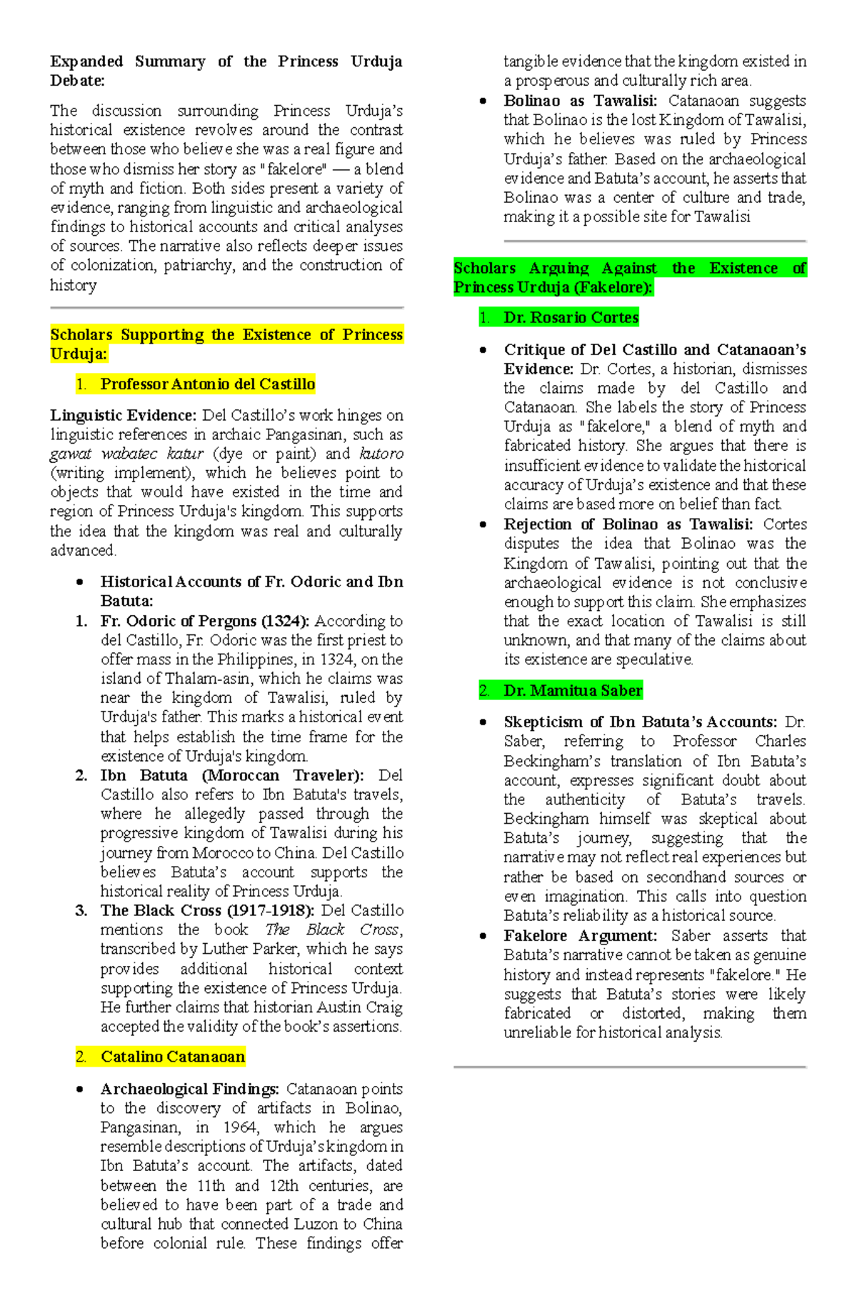 Expanded Summary of Princess Urduja's Historical Debate (Group 3) - Studocu