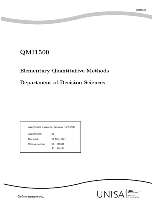 [Solved] UNISA 2023 QMI150023S2 Welcome Message Assessment 7 QUIZ ...