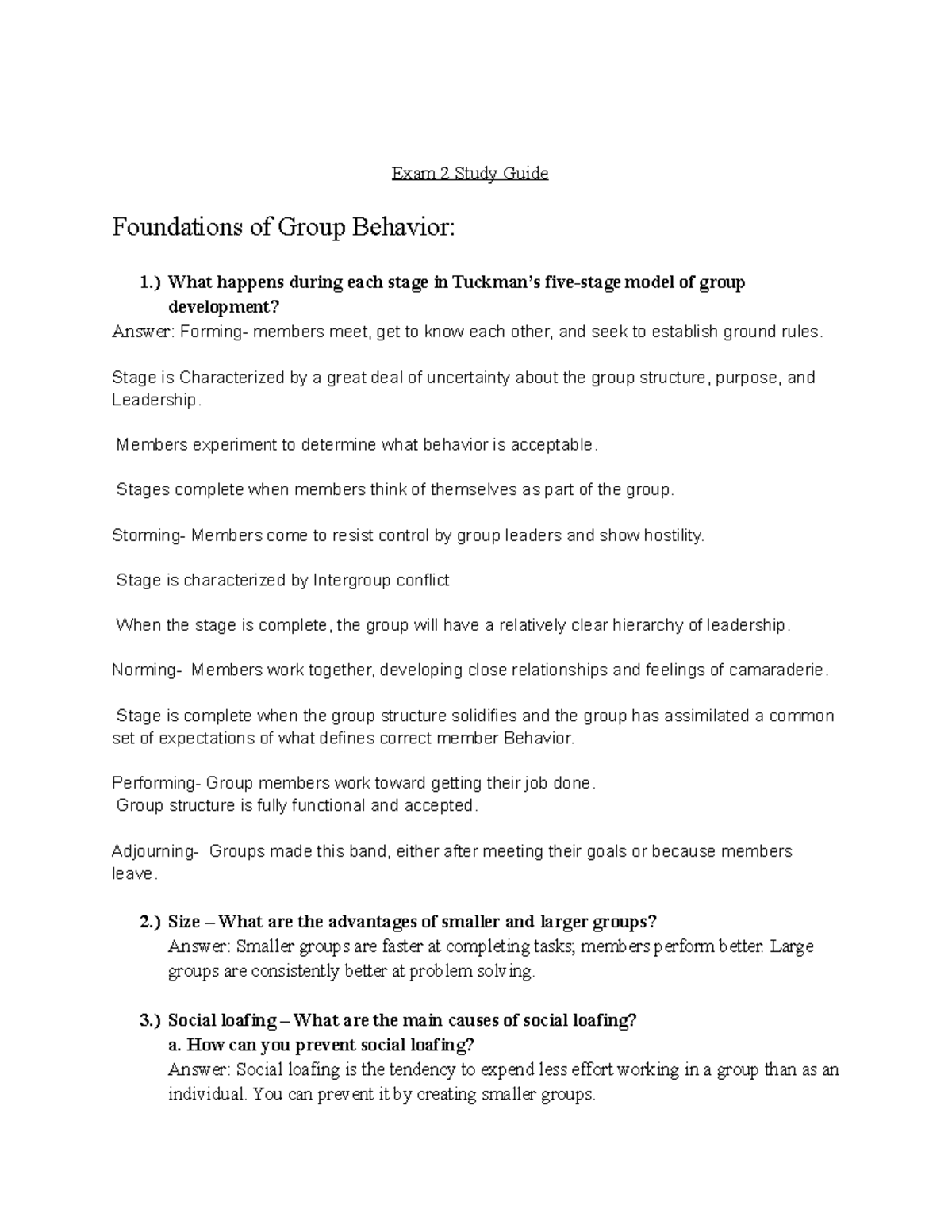 MGMT 202 Exam 2 Study Guide: Group Behavior Foundations and Leadership ...