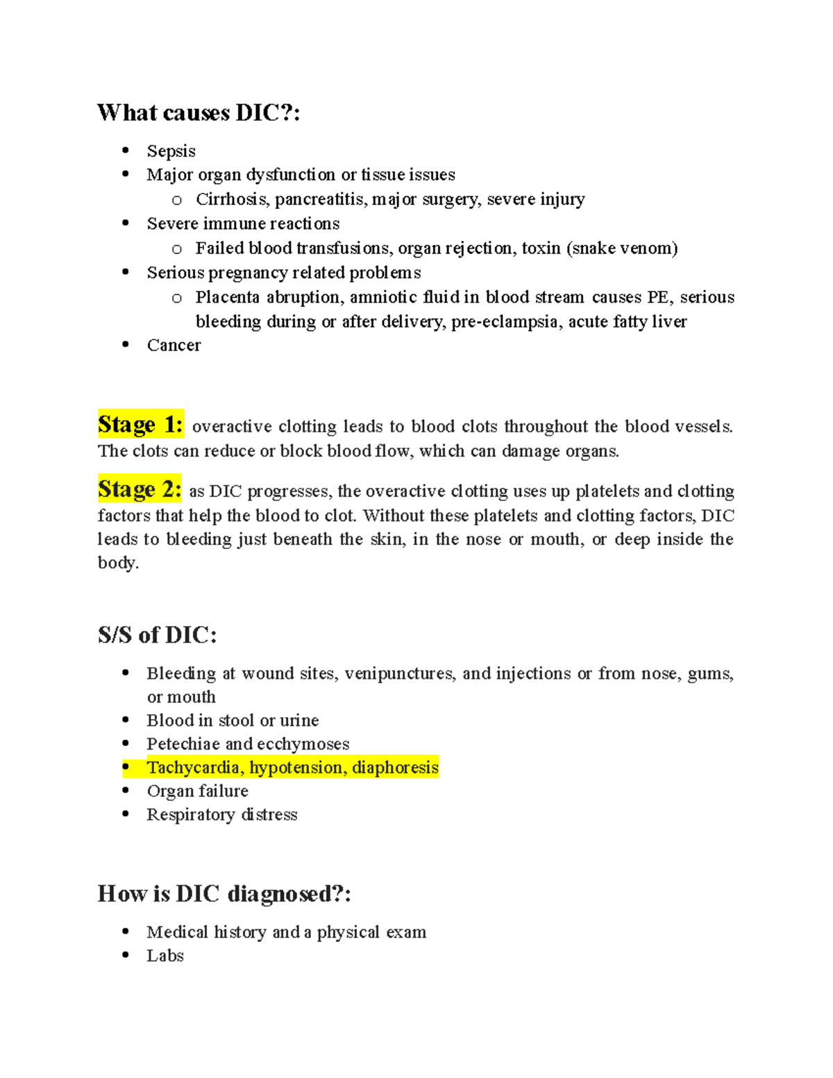 DIC Overview: Causes, Diagnosis, Treatment & Management Guide - Studocu