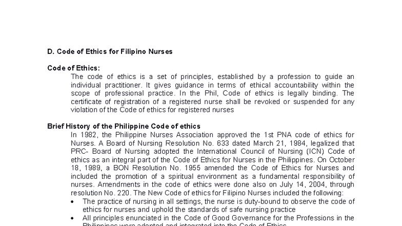 Finals - Code of Ethics for Filipino Nurses (NURS 101) - Studocu