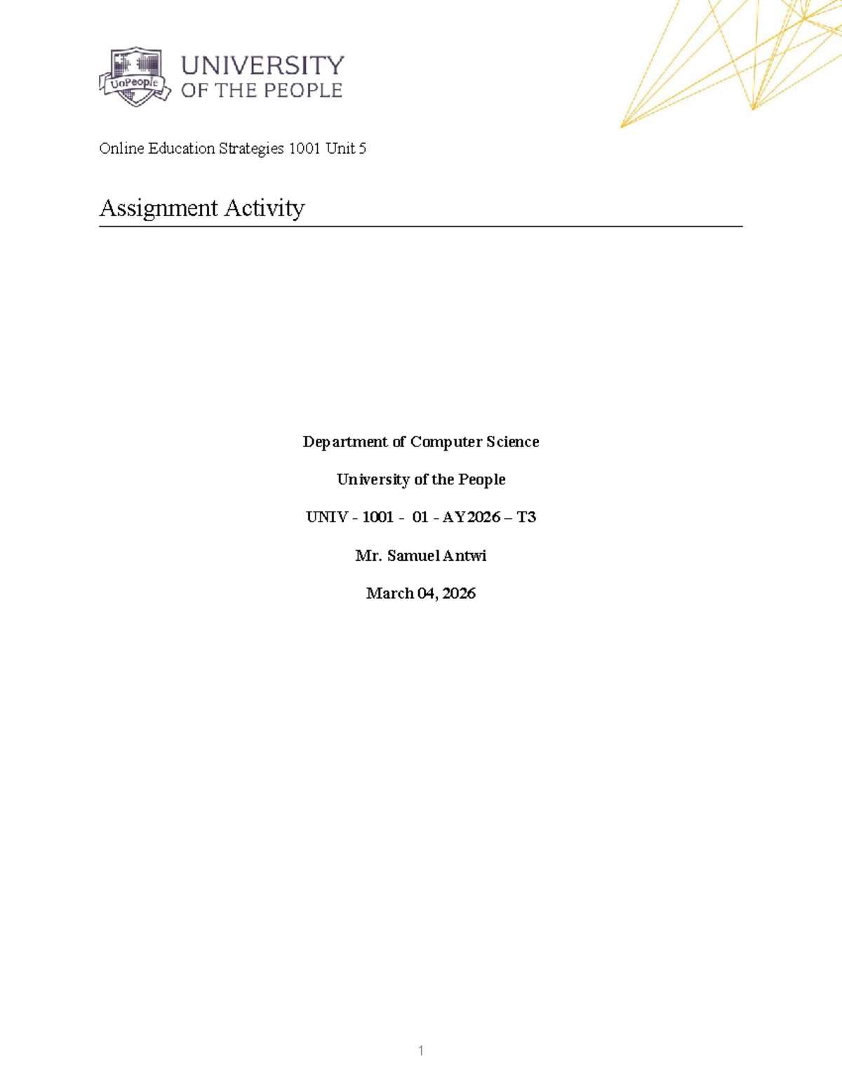 UNIV 1001 Unit 5 Essay: Impact of Technology on Education - Studocu