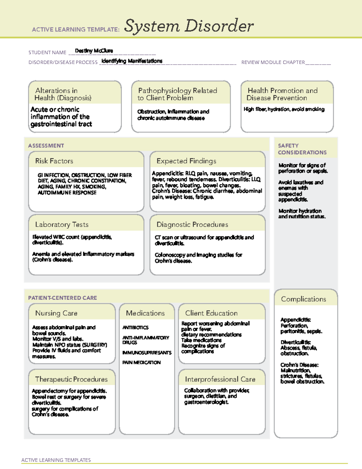 ACTIVE LEARNING TEMPLATE: System Disorder Review Module (Nursing) - Studocu