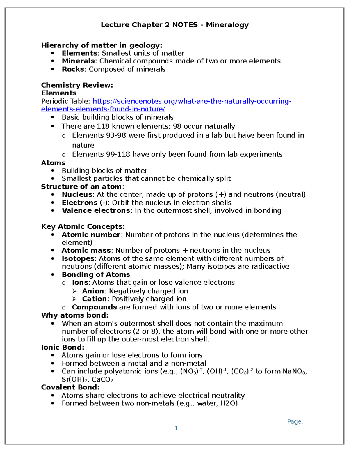 Geology Lecture Notes: Mineralogy & Crystal Structures (GEOL1401) - Studocu