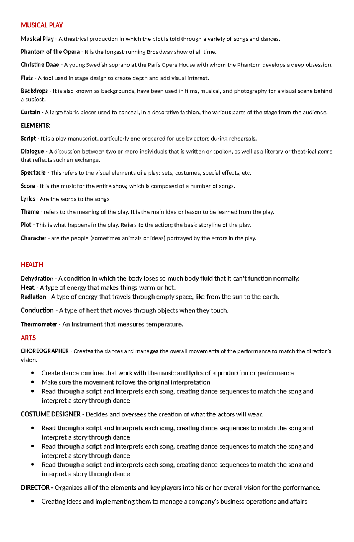 Musical Play Overview: Key Elements and Health Concepts - Studocu