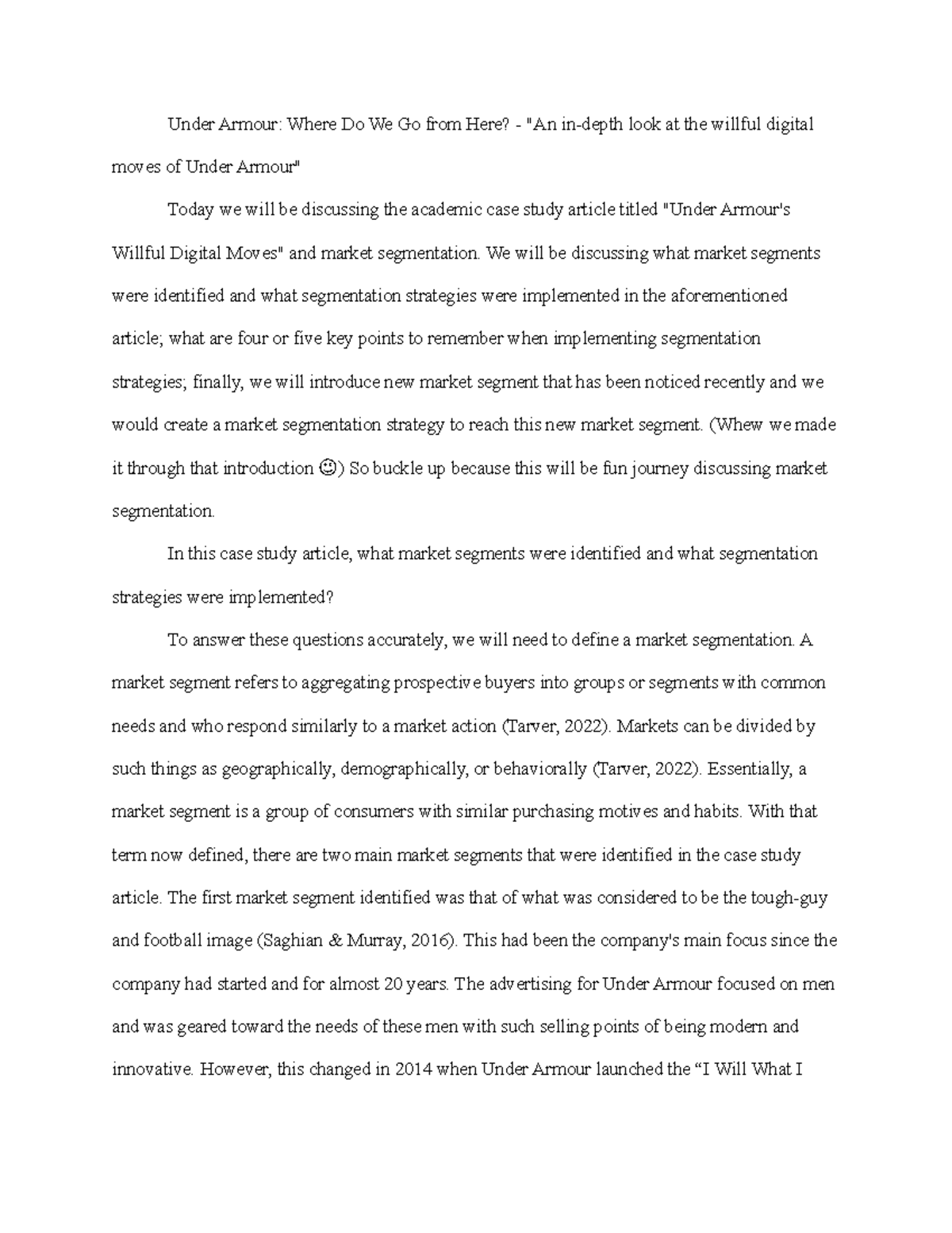 Under Armour Case Study - Market Segmentation Strategies Analysis - Studocu