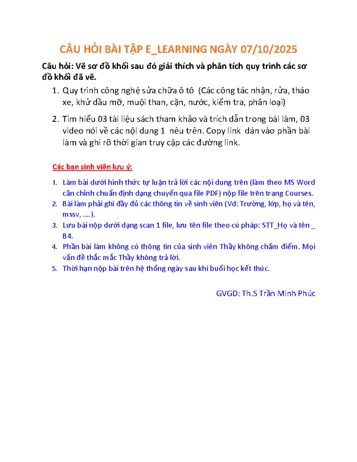 BTTH Cnscbt E-Learning B4: Phân Tích Quy Trình Sửa Chữa Ô Tô - Studocu