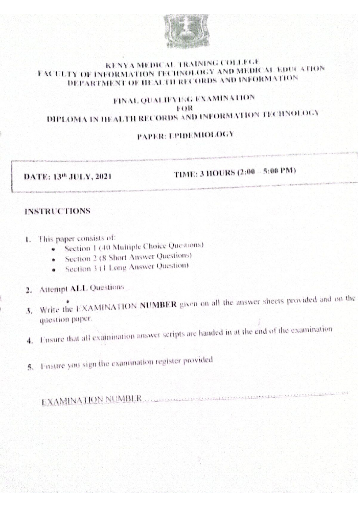 Epidemiology Revision Questions for Diploma in Health Records & IT (KM ...