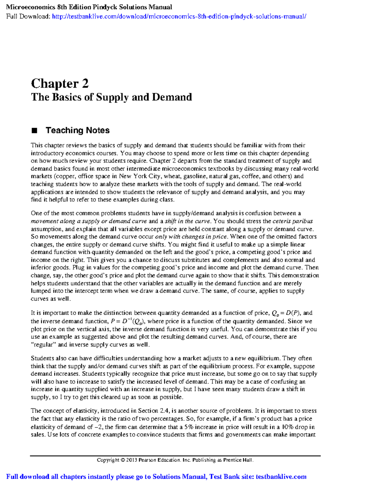 Microeconomics 8th Ed. Pindyck Solutions Manual - Ch. 2 Study Guide ...