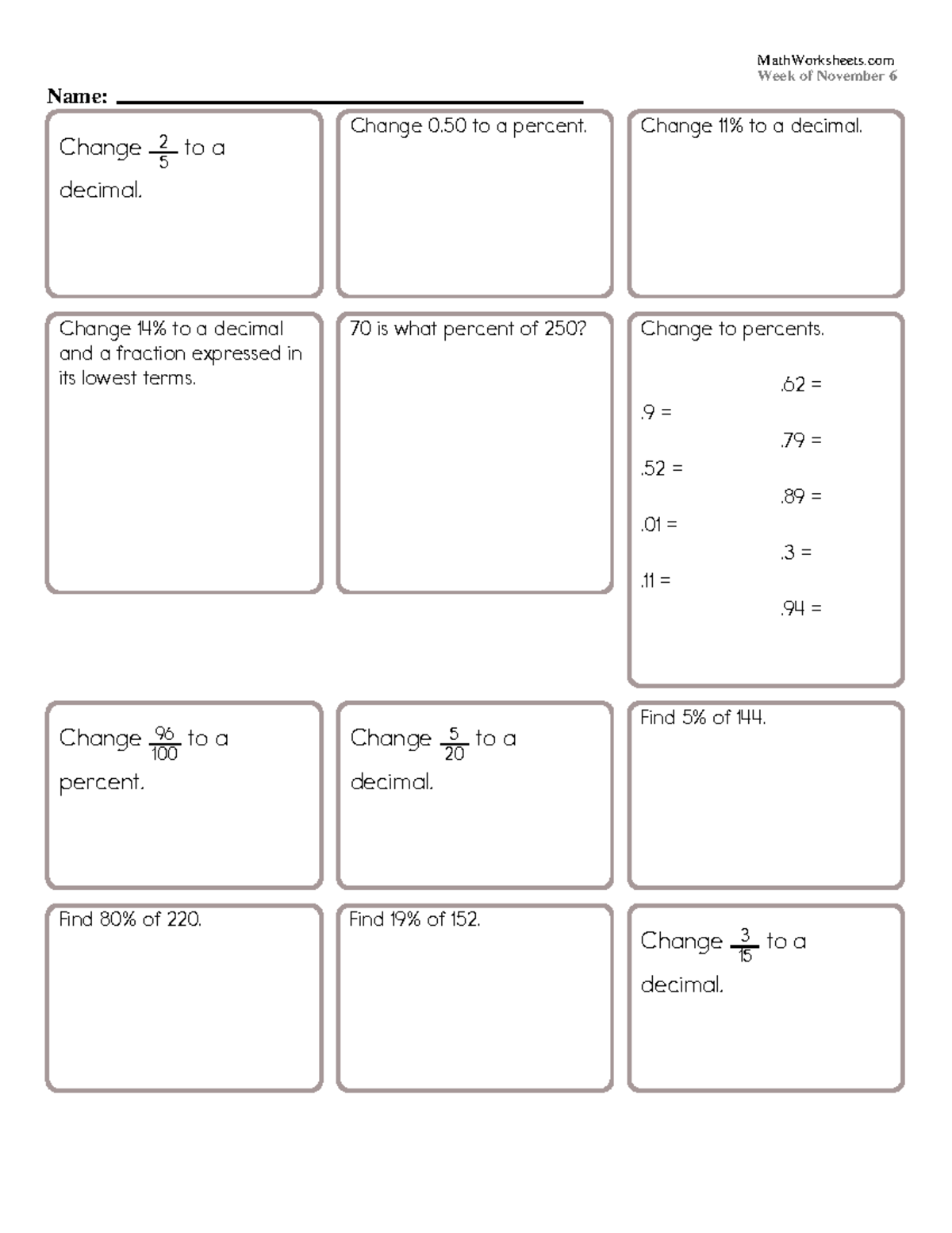 Math Worksheets for Grade 6 - Week of Nov 6 - Studocu