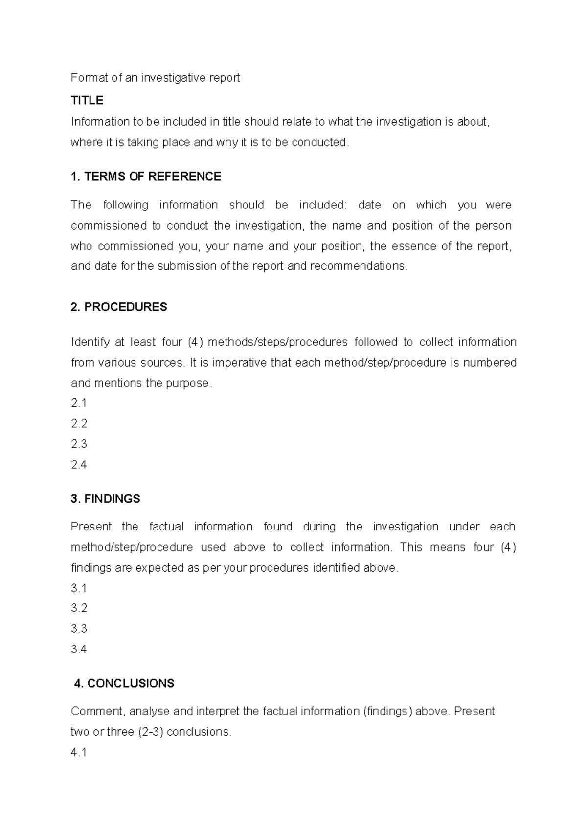 Format of Investigative Reports: Key Elements & Procedures - Studocu
