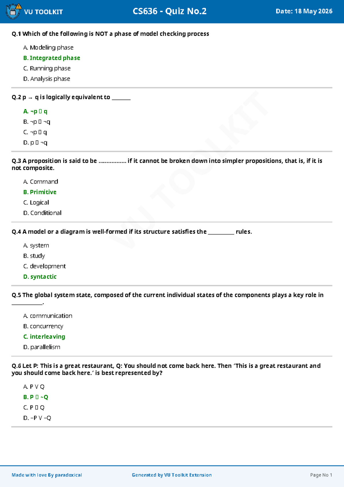 CS636 Midterm Quiz 2 - Model Checking Concepts and Logic - Studocu