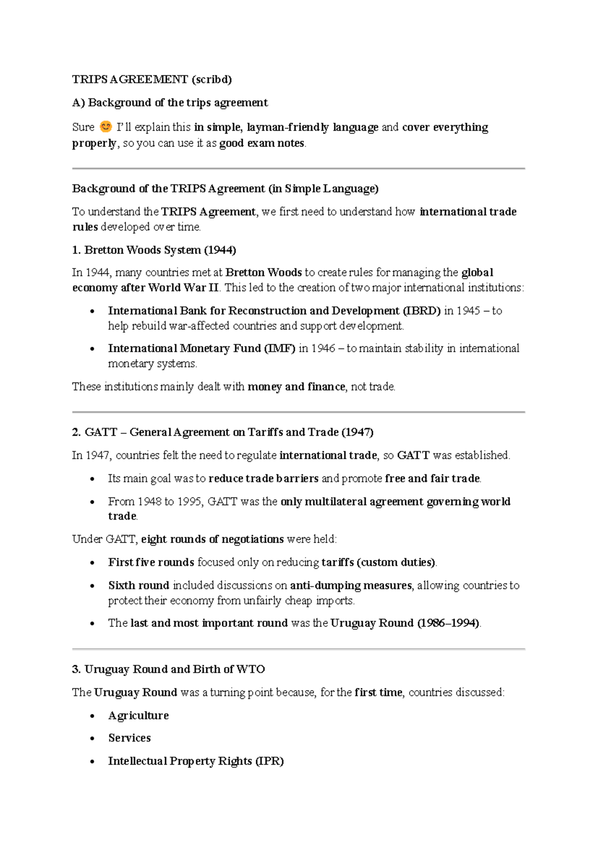 TRIPS Agreement - Lecture Notes on IPR and Enforcement - Studocu
