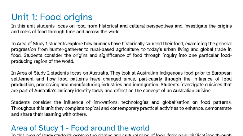 Unit 1: Food Origins & Unit 2: Food Makers Study Design - Studocu
