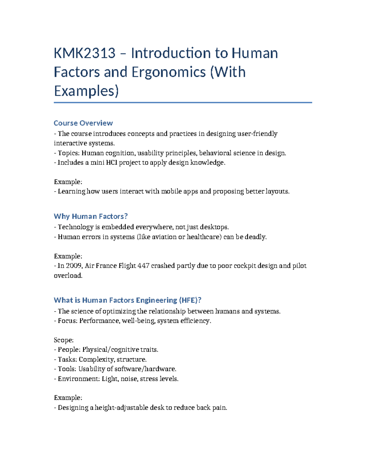 KMK2313 Introduction to Human Factors & Ergonomics: Course Overview ...