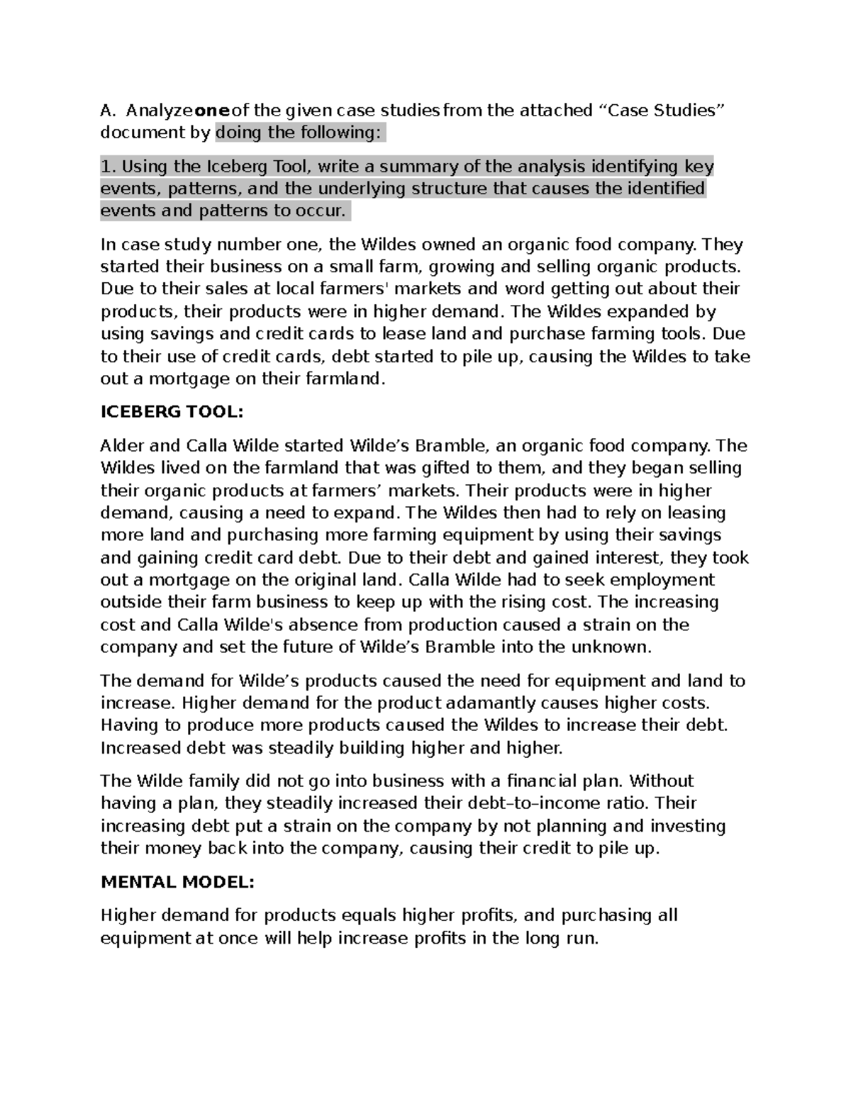 D459 AAN1 Case Study Analysis: The Wildes' Bramble Journey - Studocu