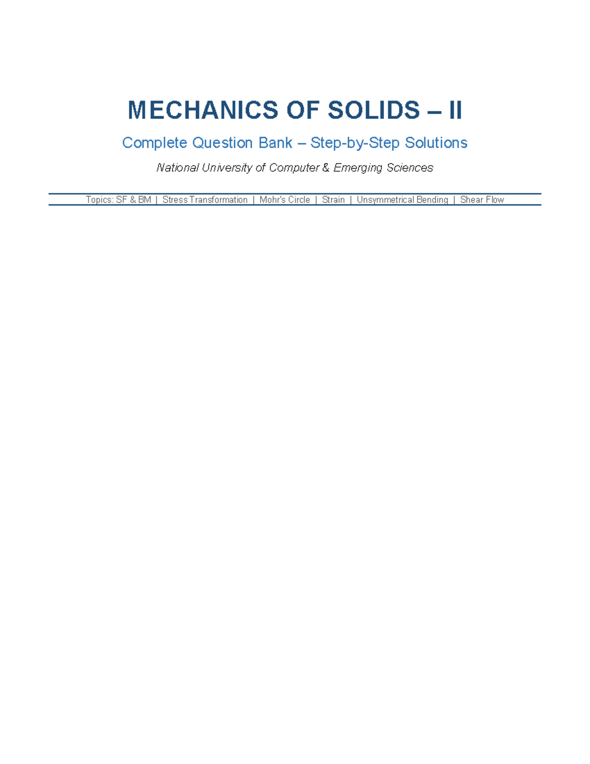 MOS II Complete Solutions: Shear Force, Bending Moment & Stress ...