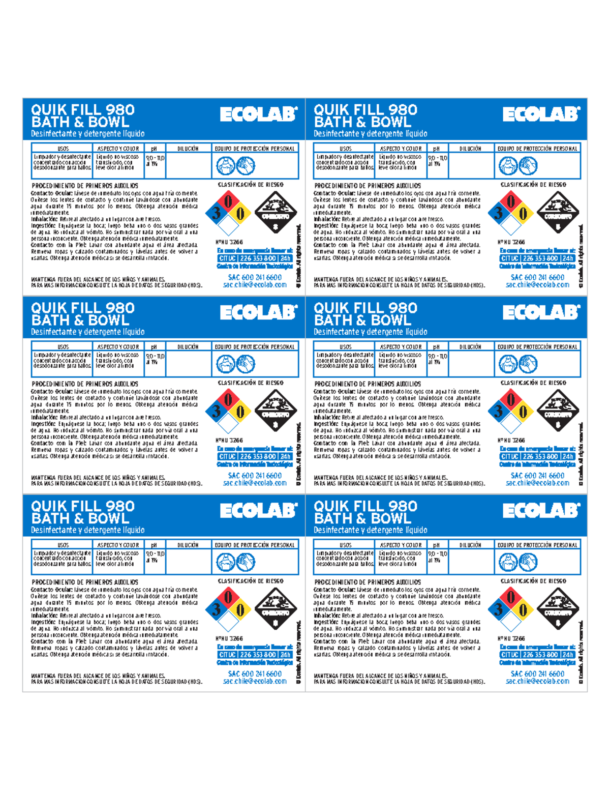 SAC 600 Quik Fill 980: Desinfectante y Detergente Líquido para Baños ...