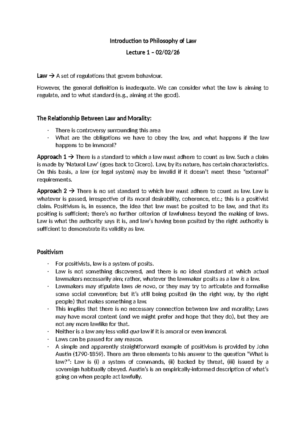 Lecture 1: Introduction to Philosophy of Law (Law 101) - Studocu