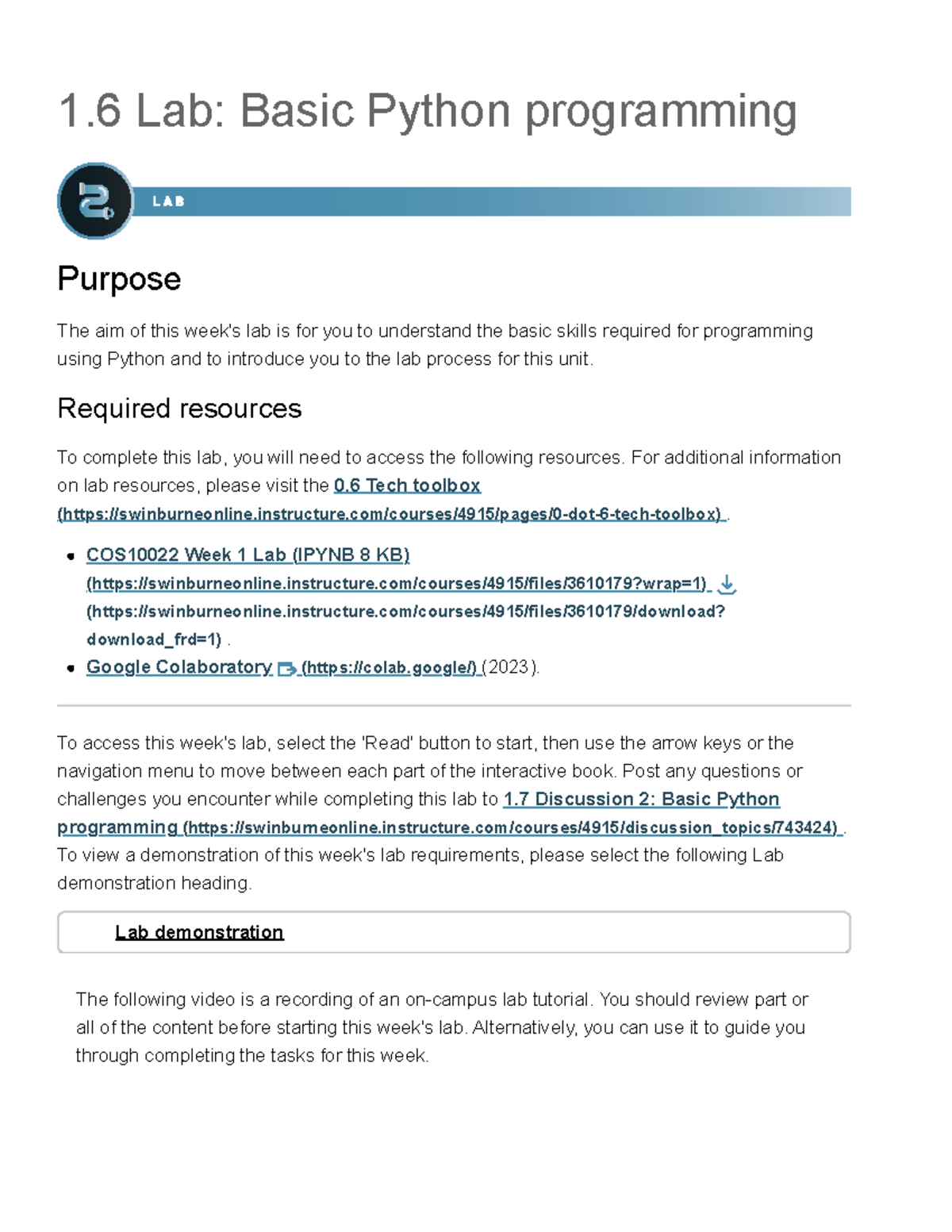 COS10022 Week 1 Lab: Intro to Basic Python Programming - Studocu