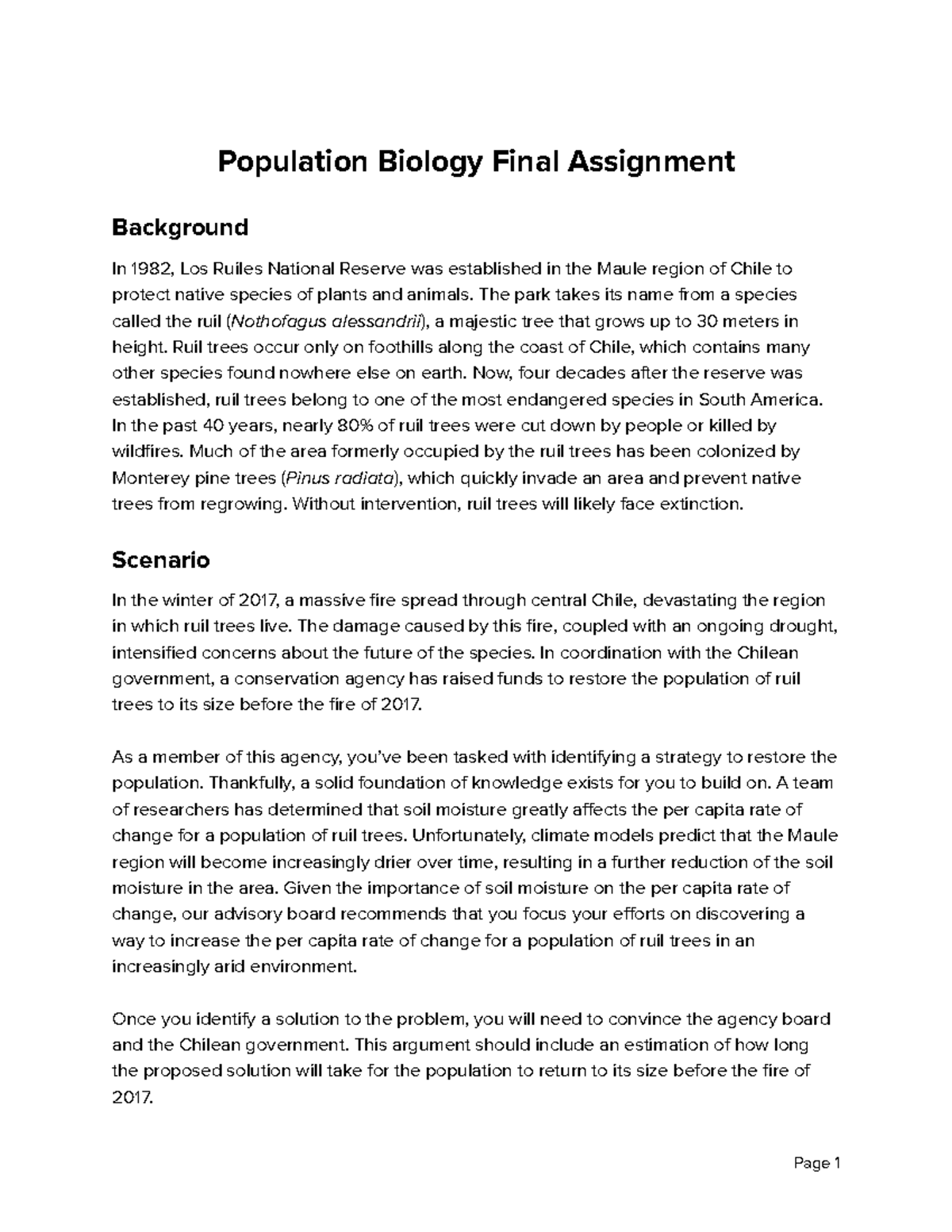 Population Biology Lab Assignment: Ruil Tree Restoration Strategy - Studocu